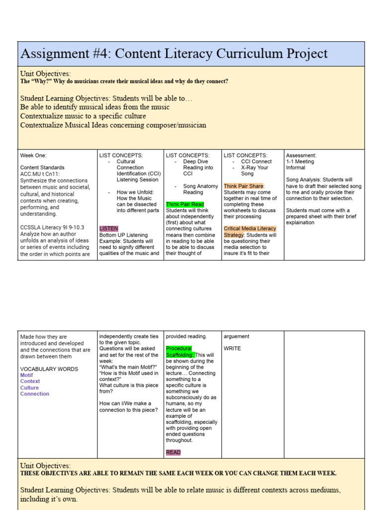 Music And Cultural Connections Curriculum Pdf Thought Literacy