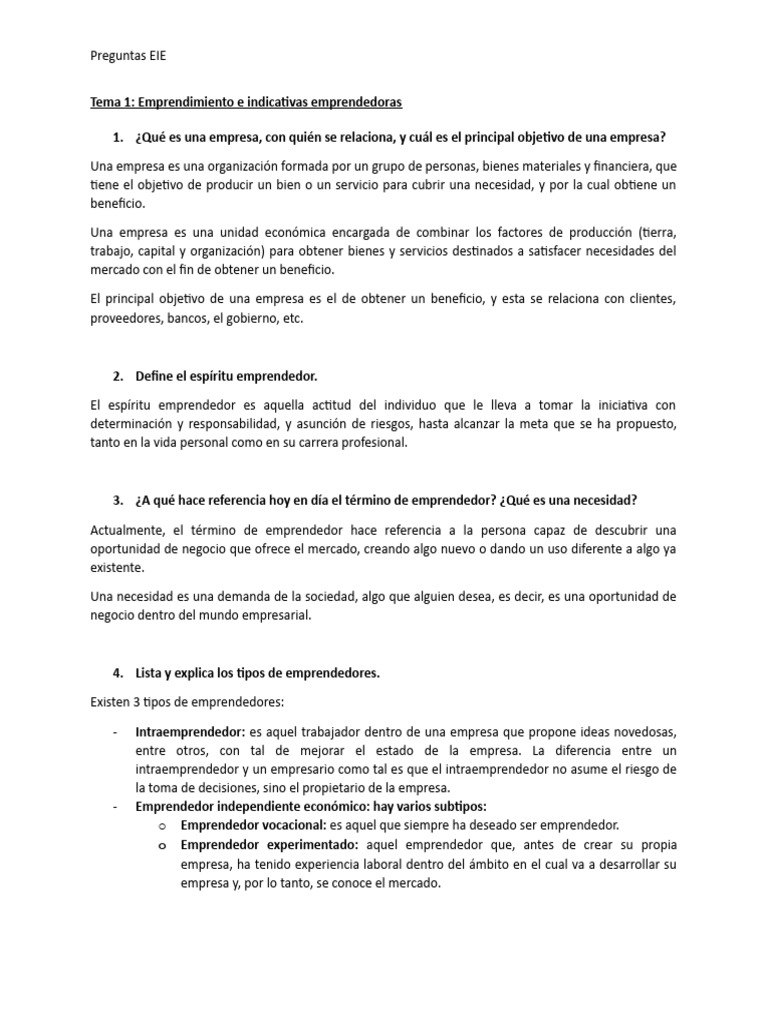 Preguntas EIE | PDF | Iniciativa empresarial | Business