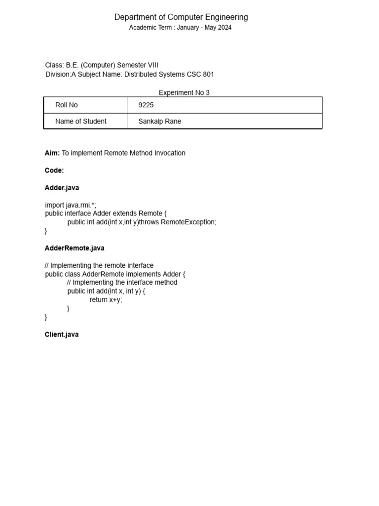 DC 9225 Exp3 | PDF | Java (Programming Language) | Server (Computing)