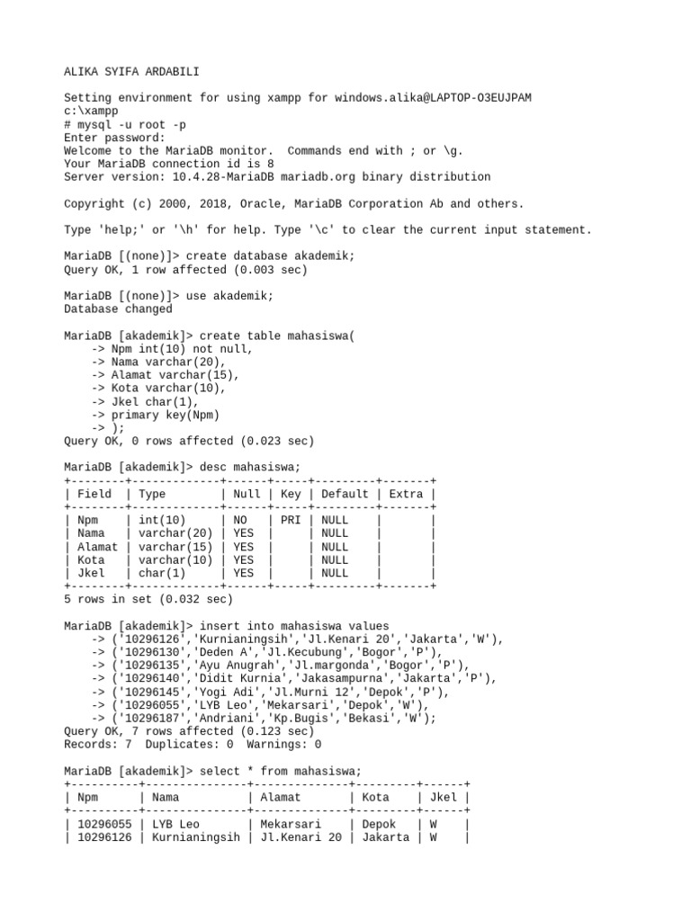 Tugas 11 Alika Syifa Ardabili Pdf My Sql Sql 