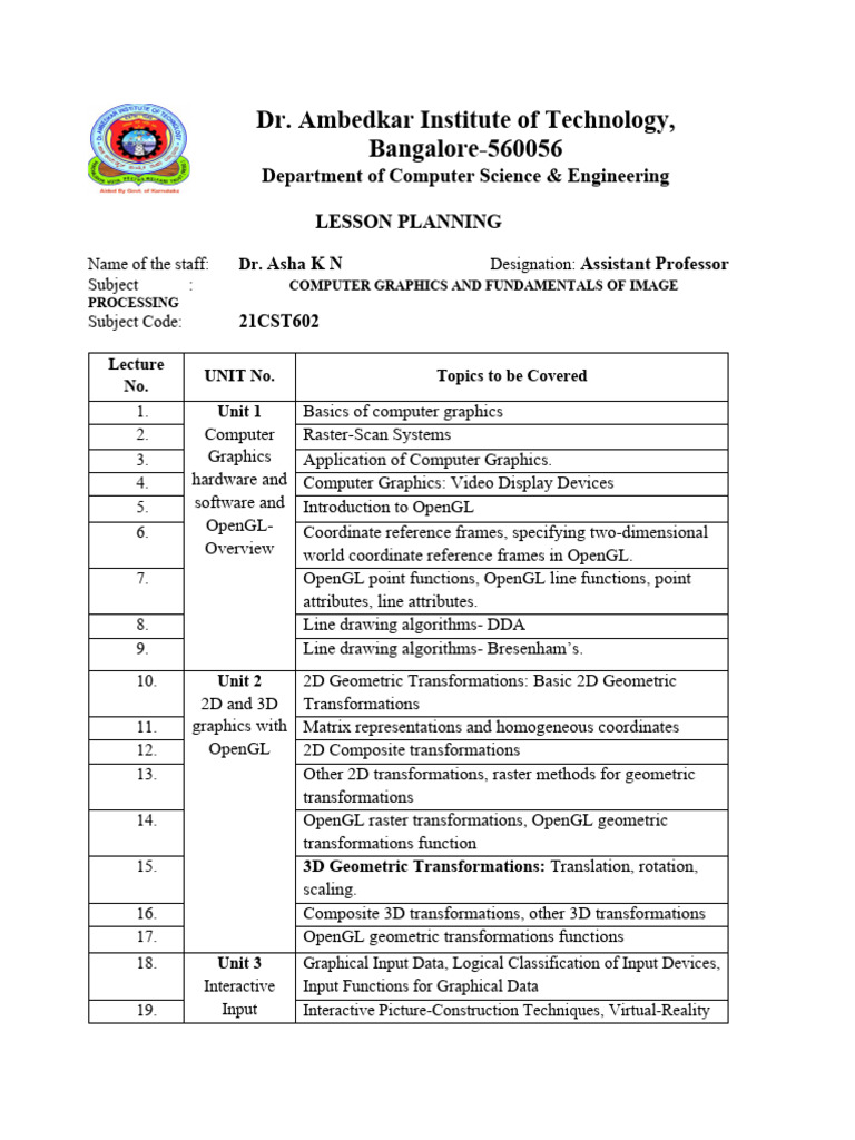 CGIP Lesson Plan | PDF | 2 D Computer Graphics | Computer Graphics