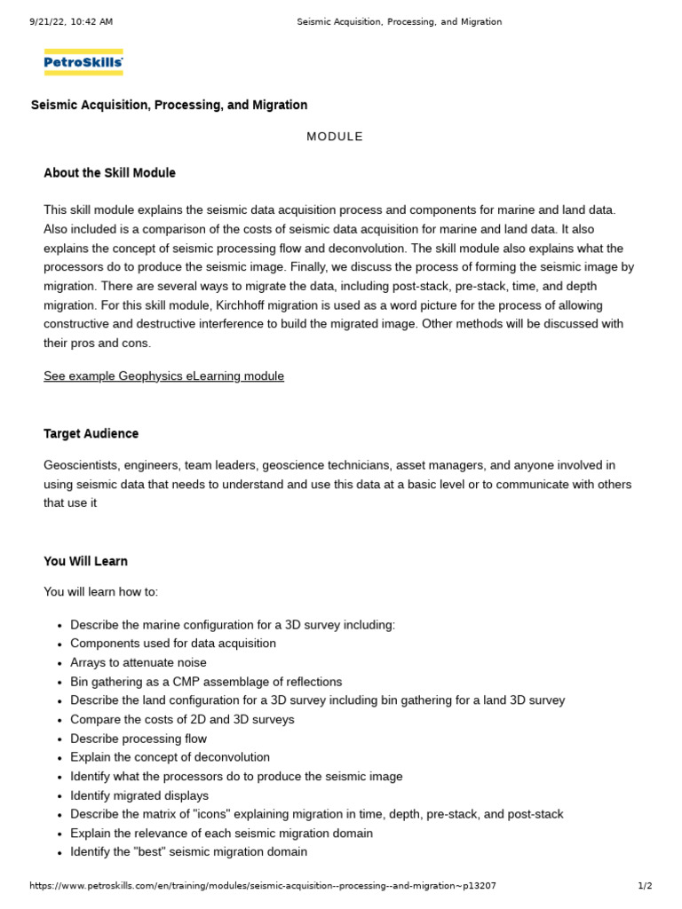 Module Seismic Acquisition Processing and Migration | PDF | Reflection Seismology | Geophysics