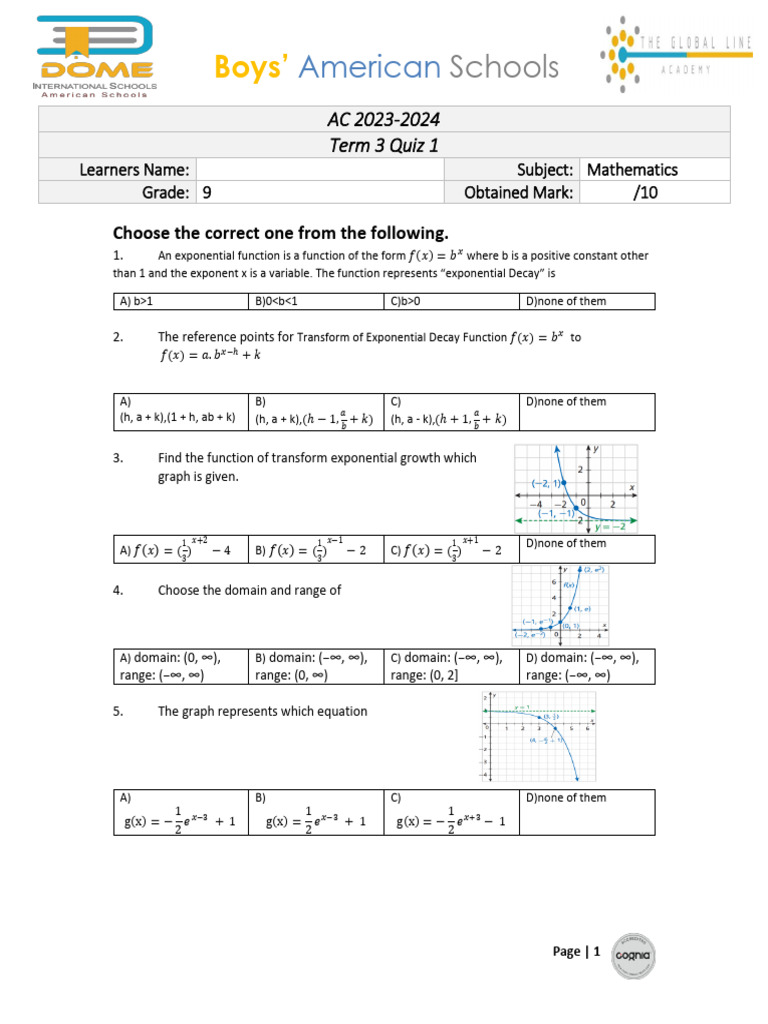 Grade 9 Quiz Term 3 | Download Free PDF | Exponential Function ...