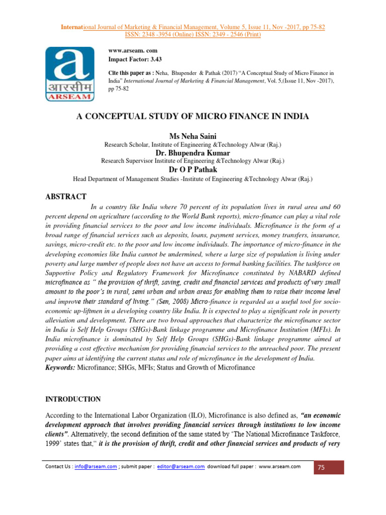 A Conceptual Study of Micro Finance in I | PDF | Microfinance | Microcredit
