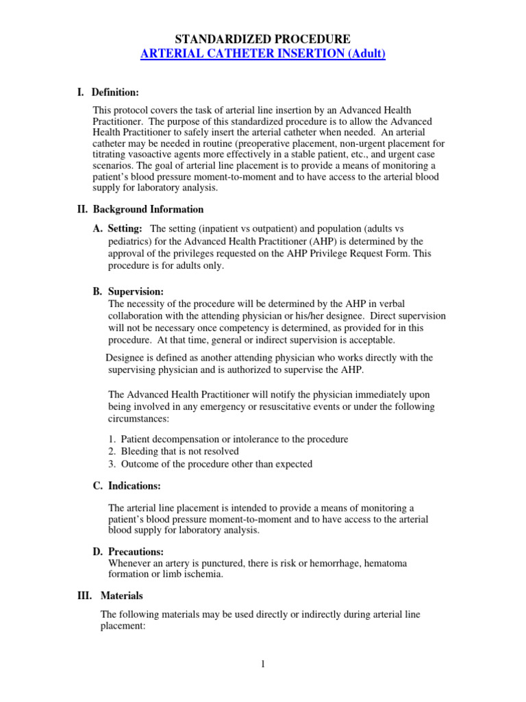 Arterial Line Placement (Adult) | Download Free PDF | Intravenous ...
