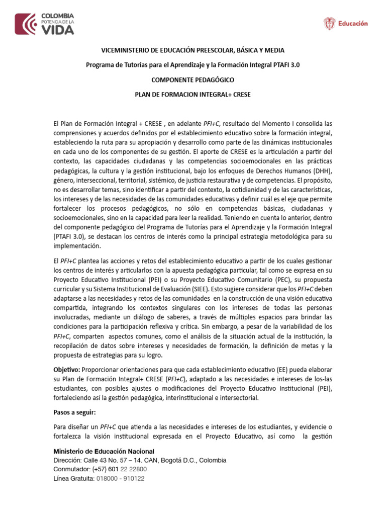 Plan de Formacion Integral+ Crese V1 | PDF | Pedagogía | Evaluación