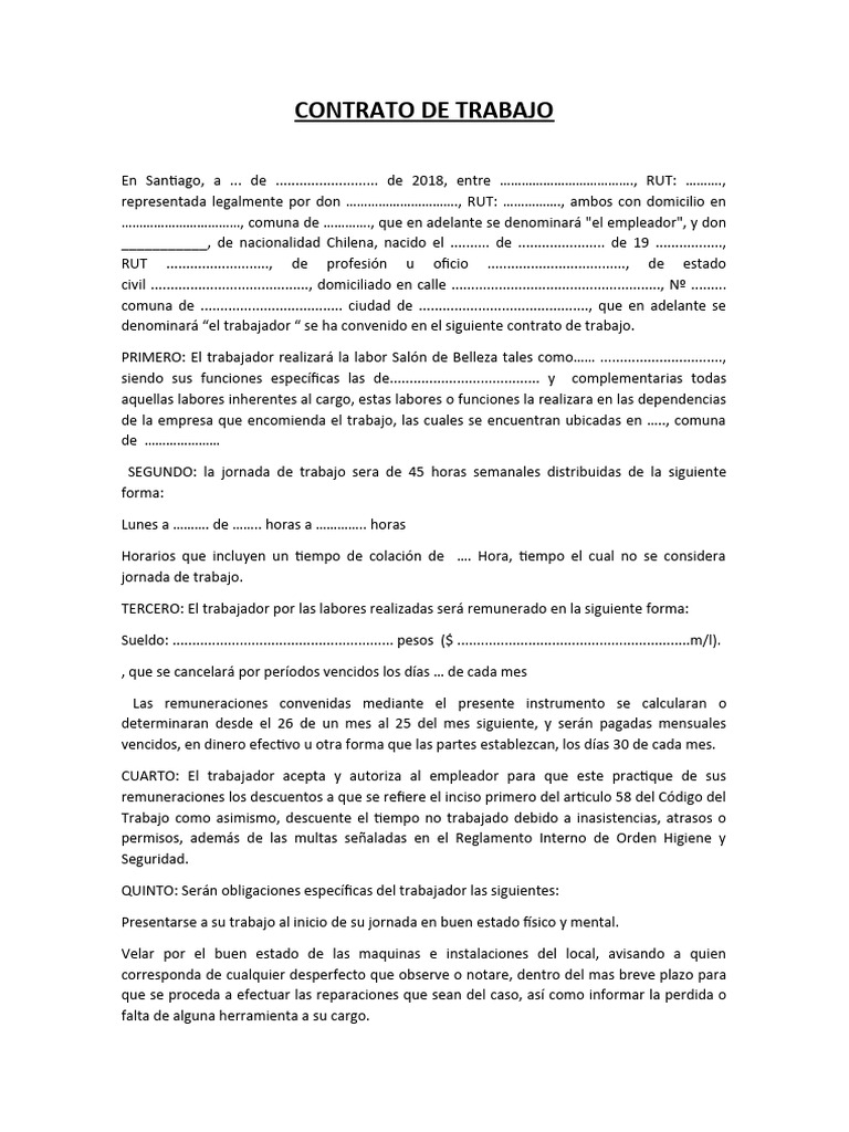 Plantilla de Contrato de Trabajo 003 | PDF | Business | Tiempo de trabajo