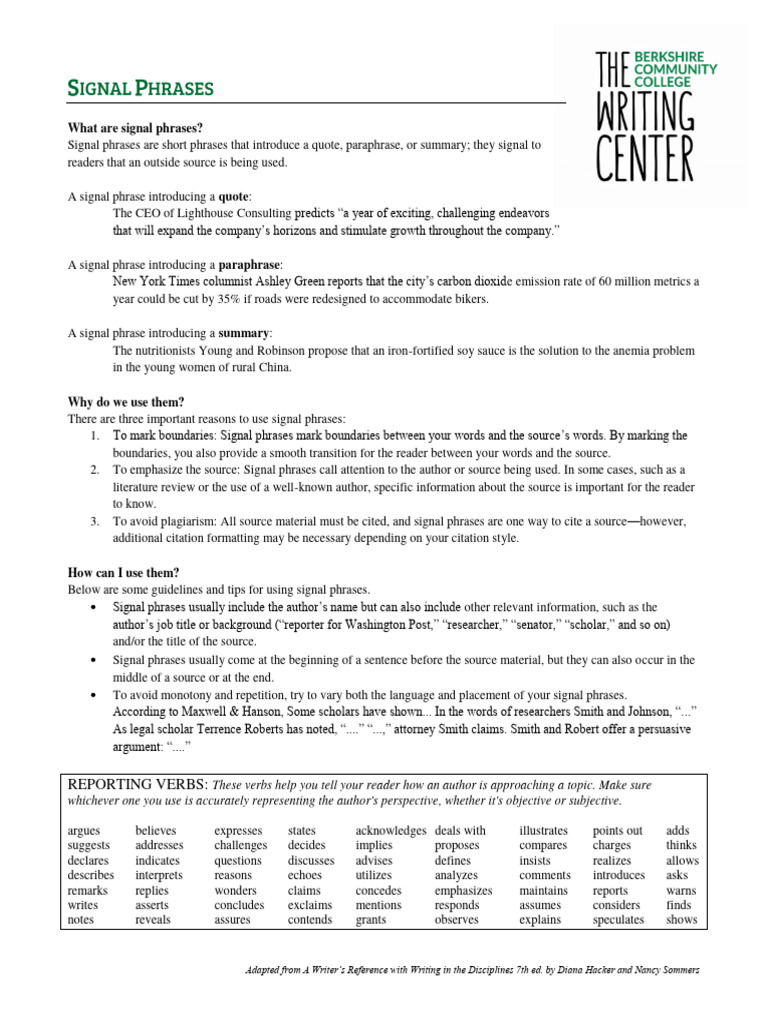 Signal Phrases | PDF
