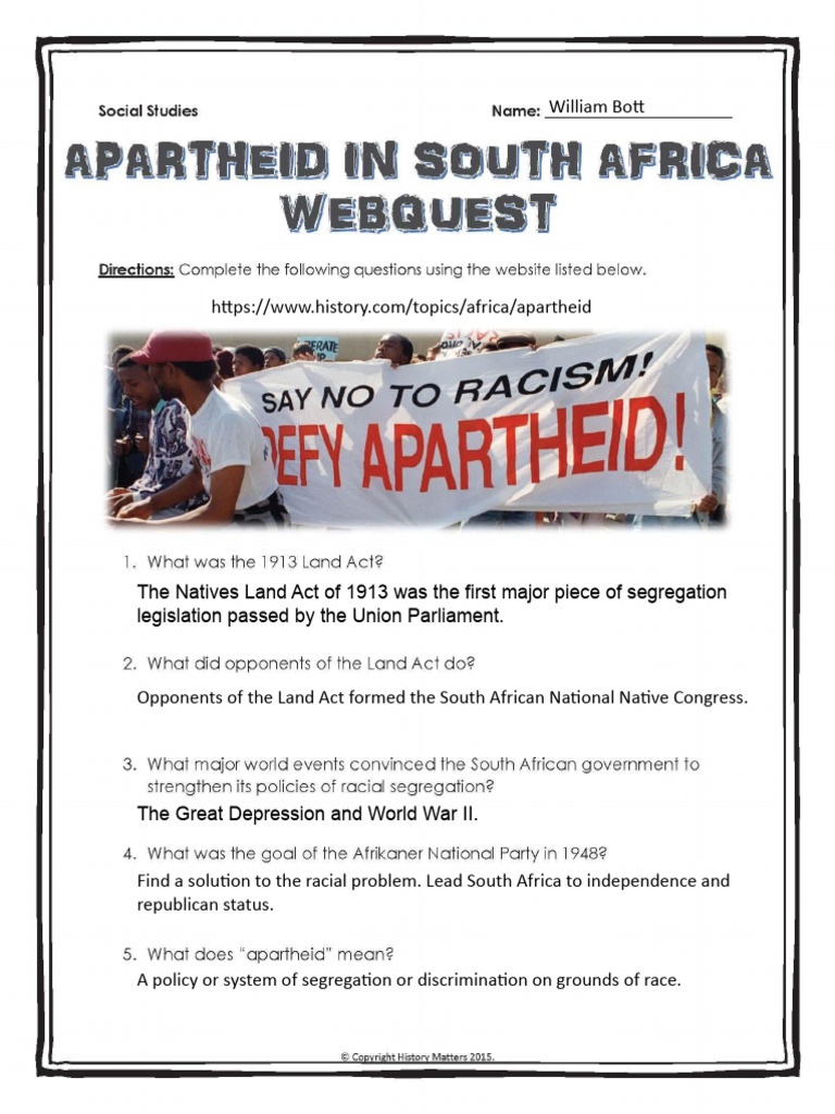Aparteid Webquest Assignment Digital Version | PDF | Politics | Social ...