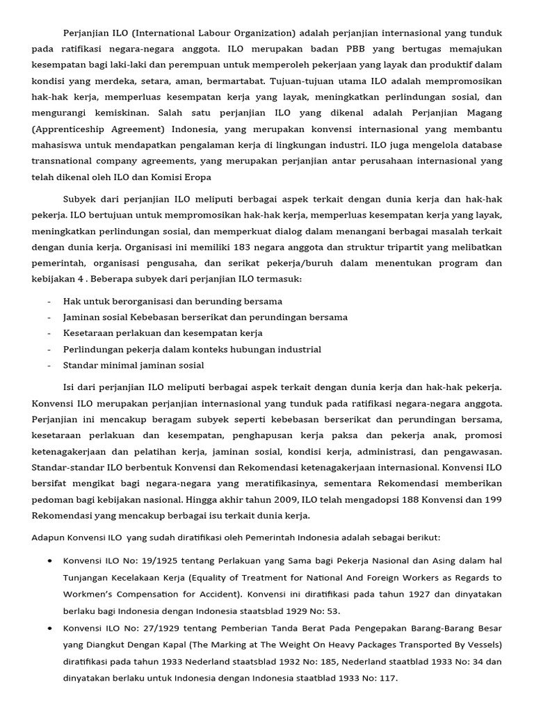 Perjanjian ILO. | PDF