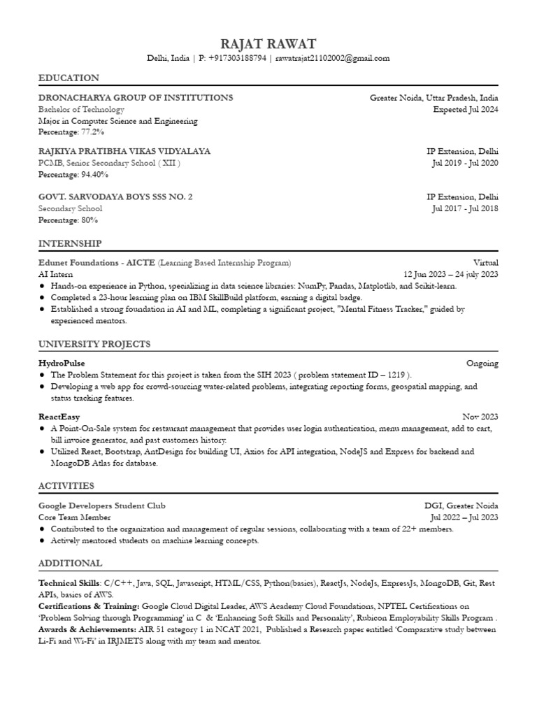 Rajat Resume | PDF | Cloud Computing | Computing