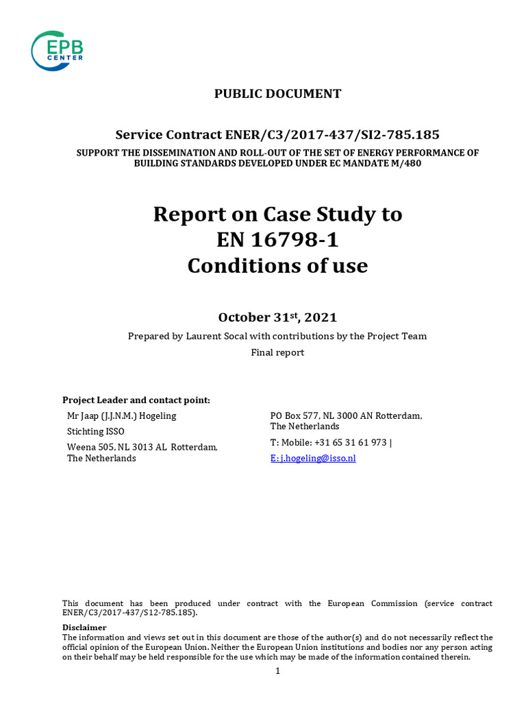 EPB-Center-Case Study EN 16798-1 Condit Use | PDF | Building Insulation | Ventilation (Architecture)