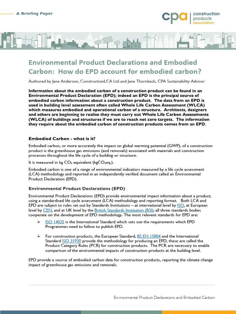 How does an EPD consider embodied carbon | PDF | Life Cycle Assessment | Environmental Impact