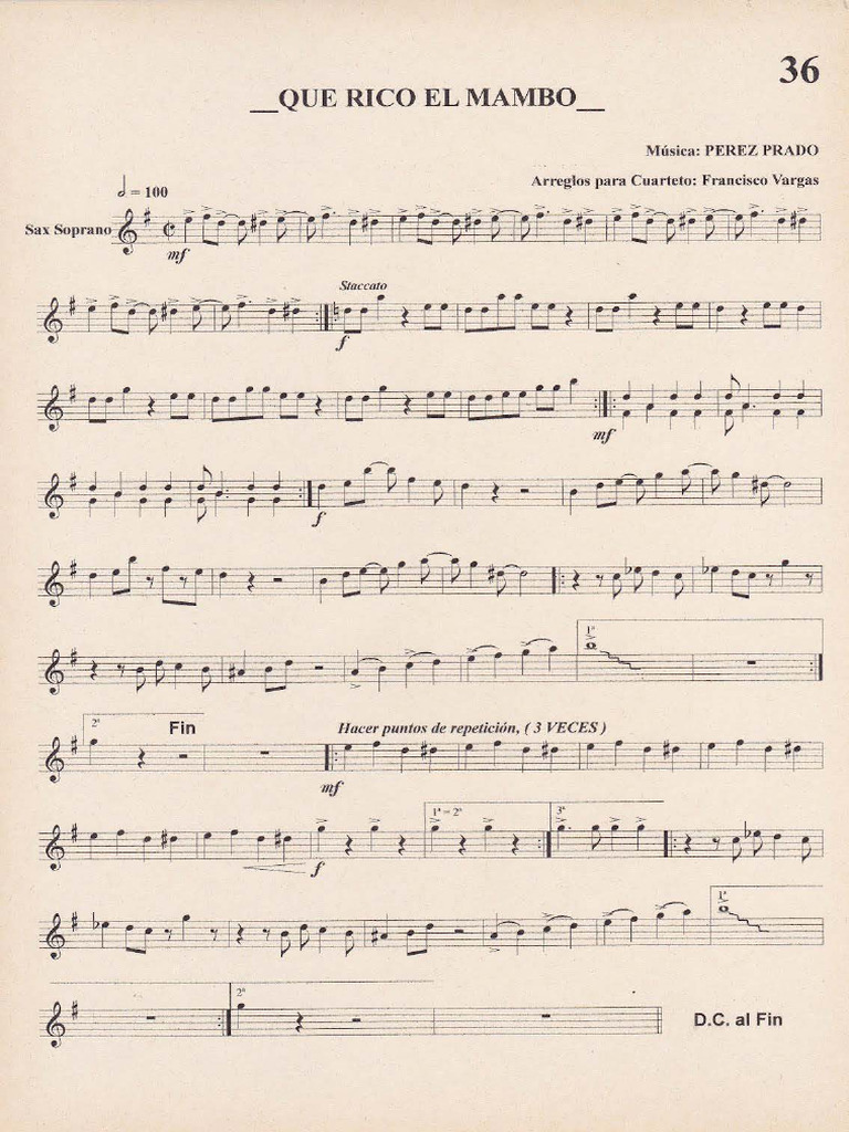 Que Rico El Mambo (Sax Quartet) | PDF