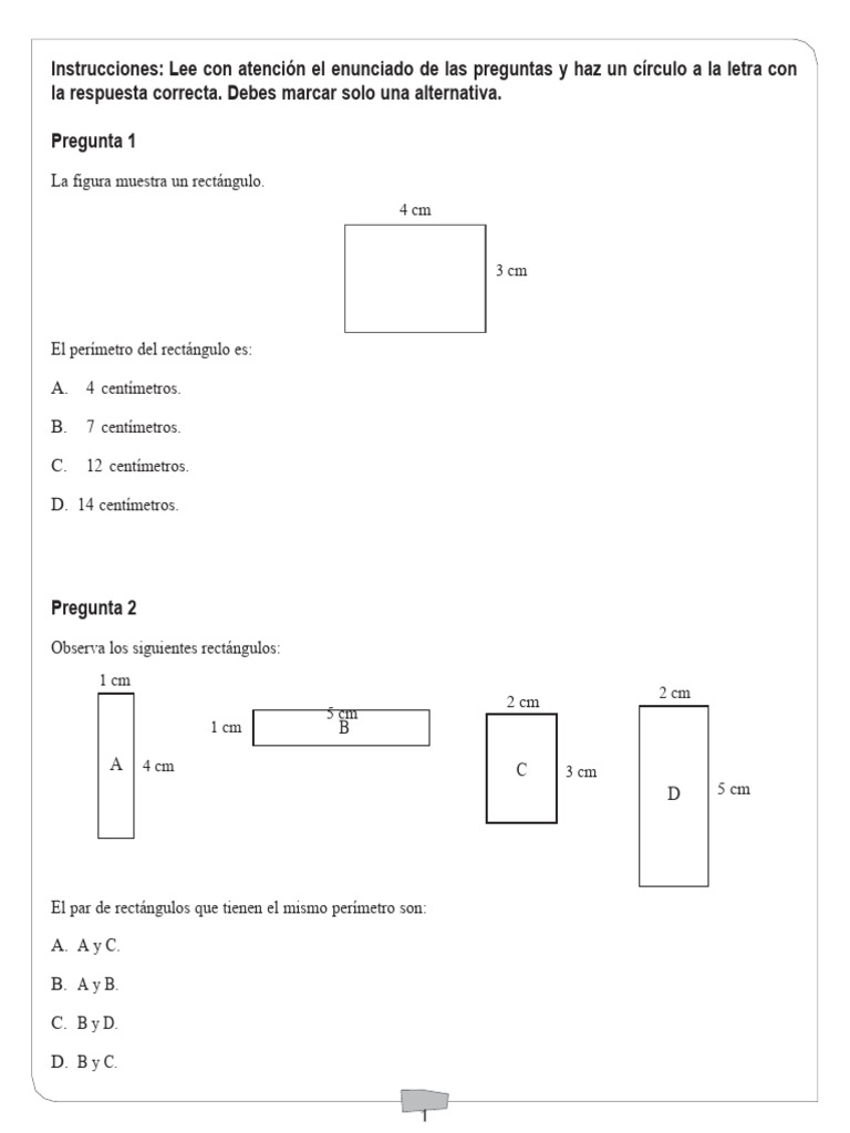 Ejercicios de Perímetro y Área de Rectángulos | PDF | Rectángulo