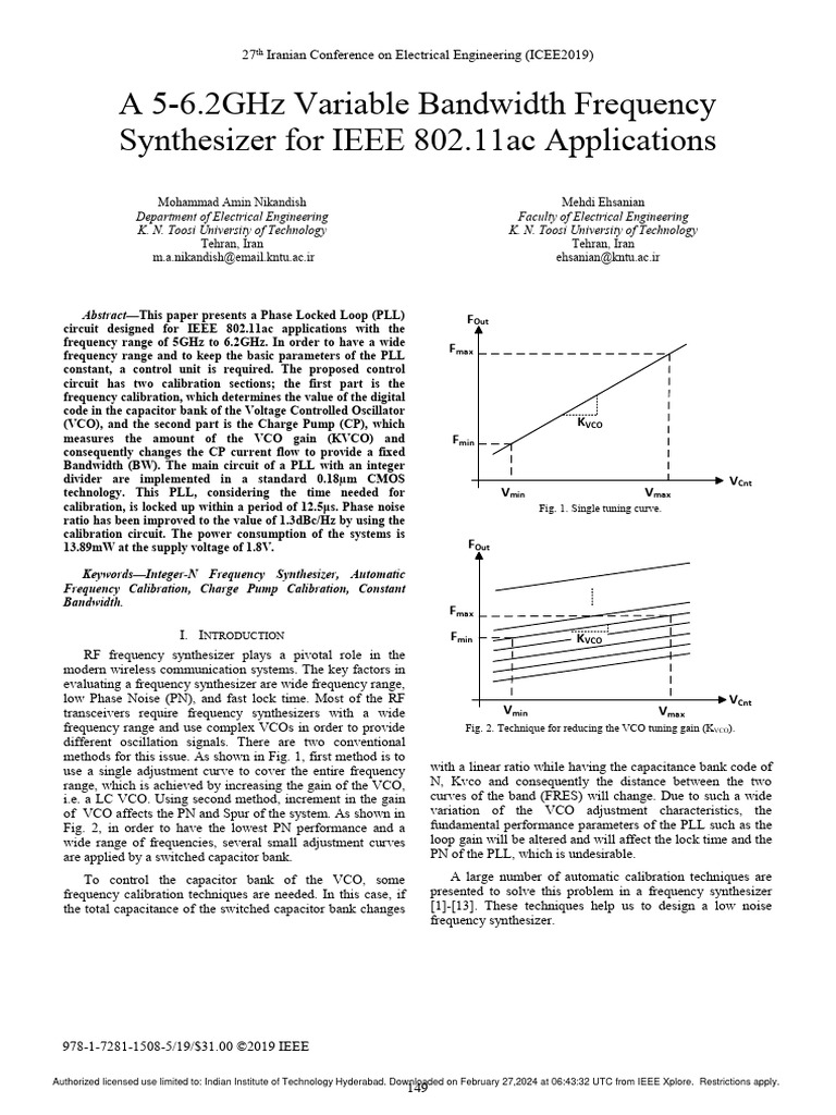 A 5-6.2GHz Variable Bandwidth Frequency Synthesizer For IEEE 802.11ac Applications 2019 ...