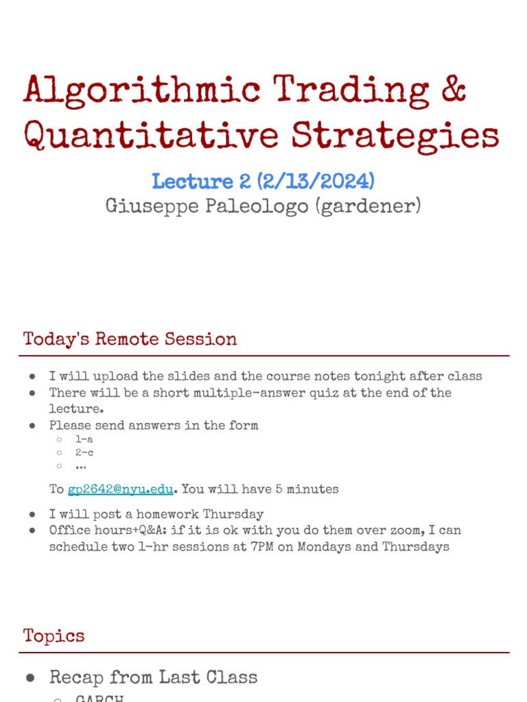 Algorithmic Trading & Quantitative Strategies Gappy Lecture 2 | PDF ...