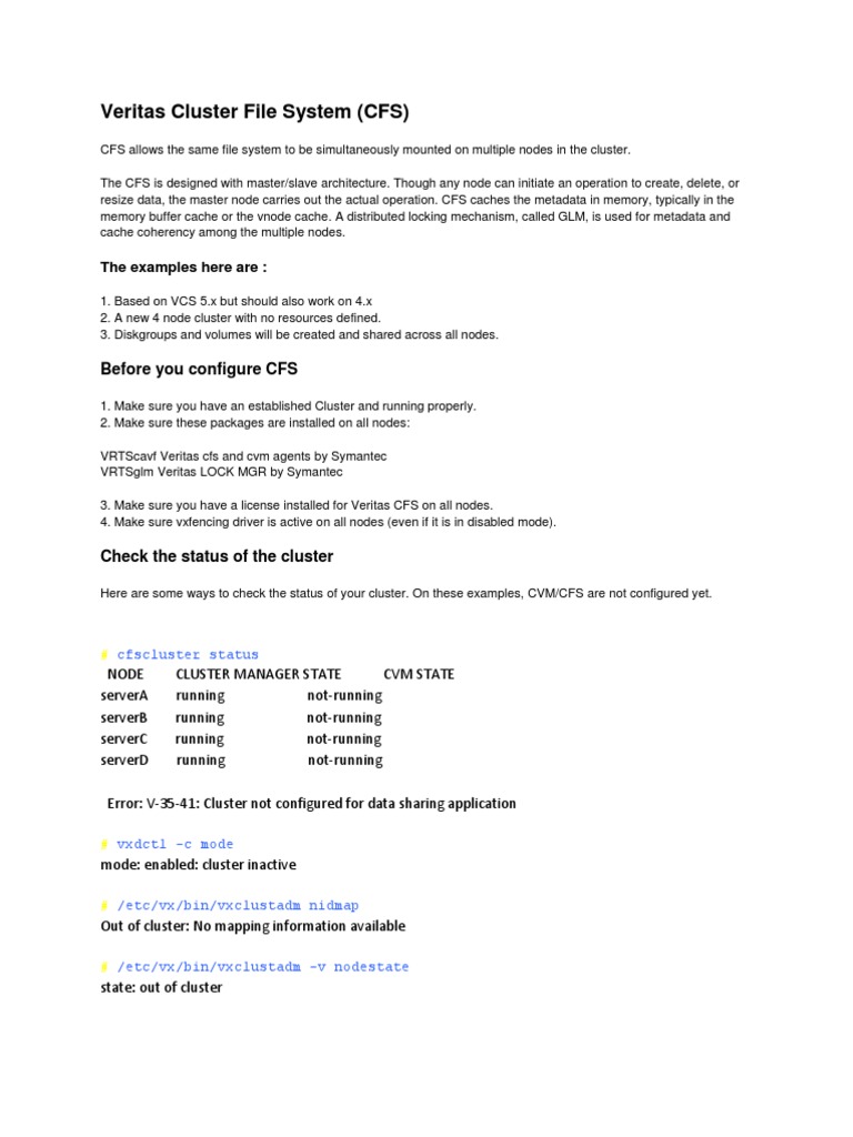 Implementing Veritas CFS | PDF | Computer Cluster | Cache (Computing)