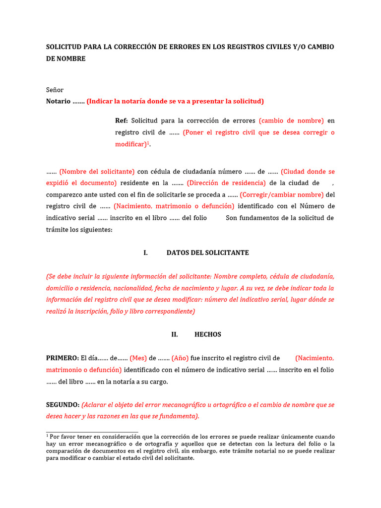 Correcion de Errores en Los Registros Civiles y Cambio de Nombre | Descargar gratis PDF ...