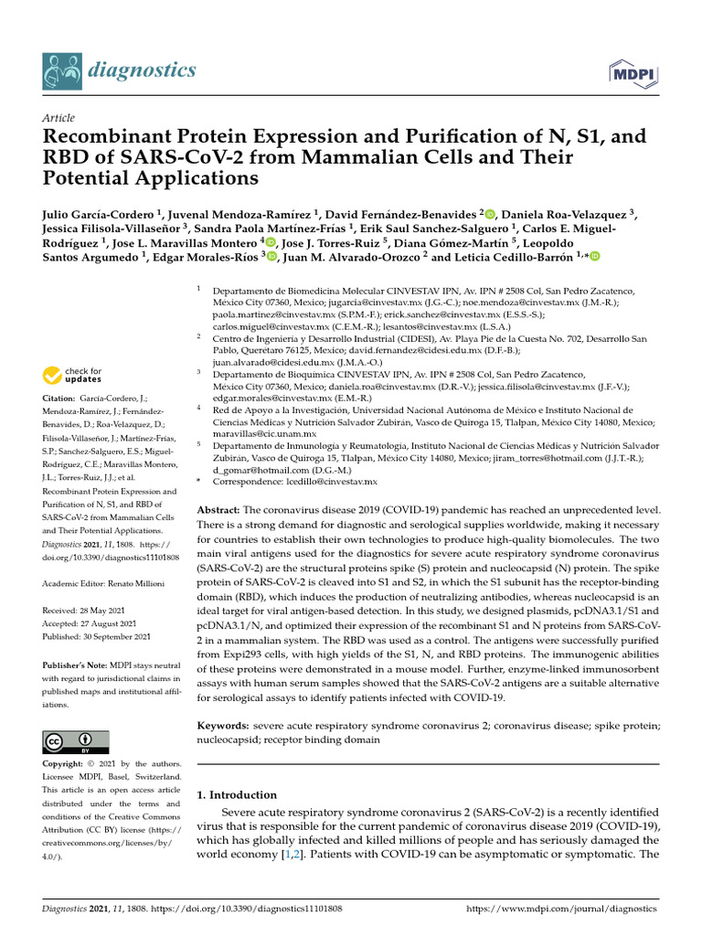 Recombinant Protein Expression and Purification of N, S1, and RBD of ...