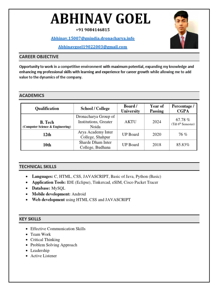 Abhinav Resume | PDF | World Wide Web | Internet & Web