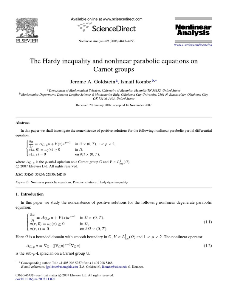 Nonlinear Parabolic Pdf Nonlinear System Partial Differential Equation