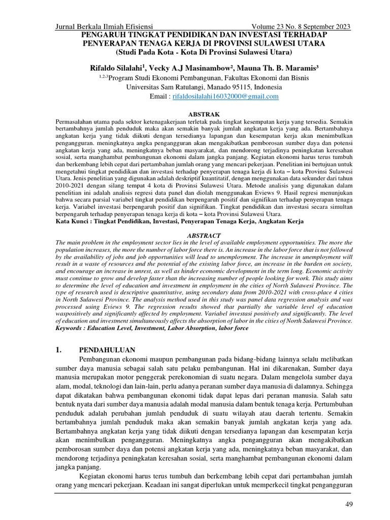 Pengaruh Tingkat Pendidikan Dan Investasi Terhadap | PDF | Ilmu Sosial