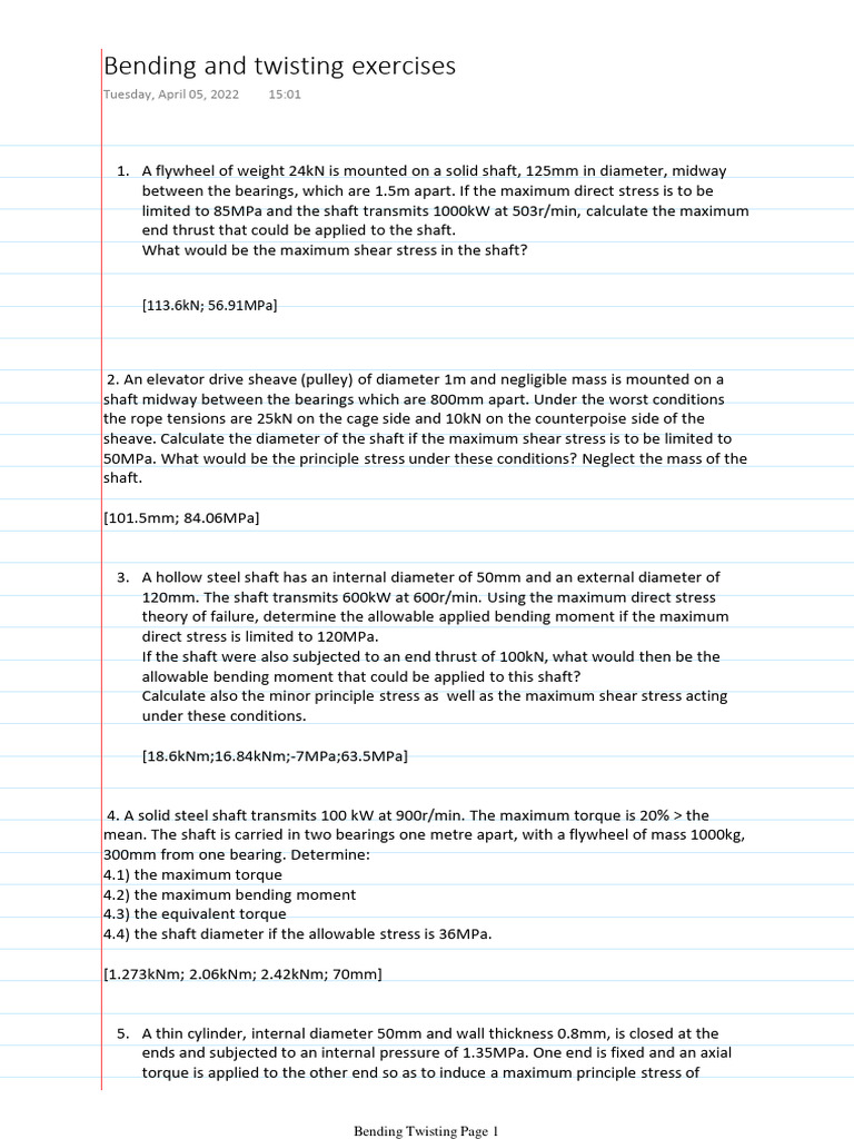 Bending and twisting exercises | PDF | Stress (Mechanics) | Bending