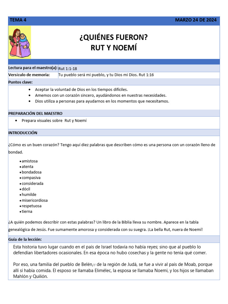 Tema 4. Ruth y Nohemi | PDF | Rut (figura bíblica) | Noemí (figura bíblica)