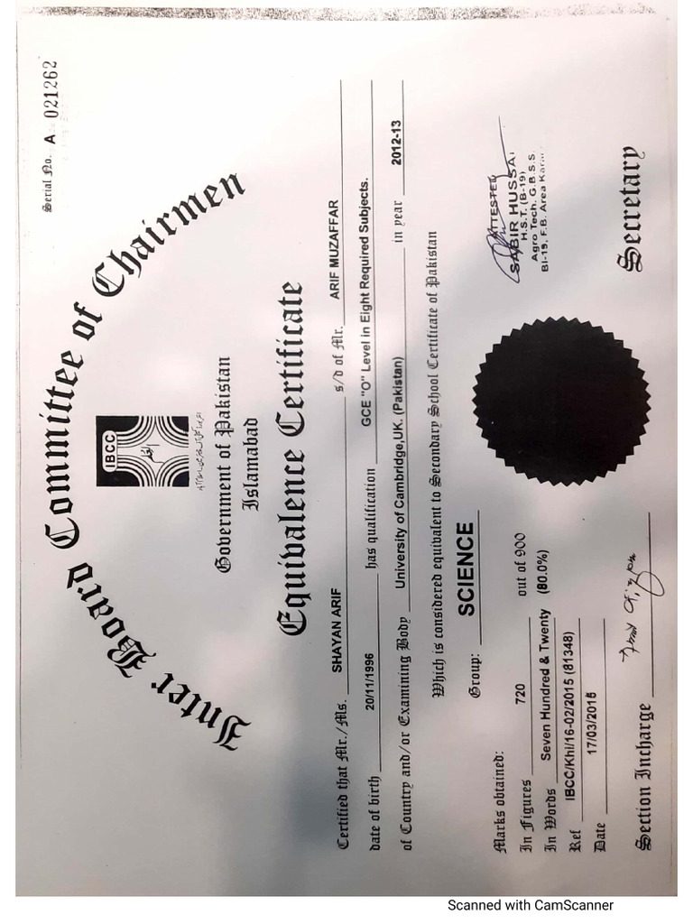 O Levels Equivalence Certificate | PDF