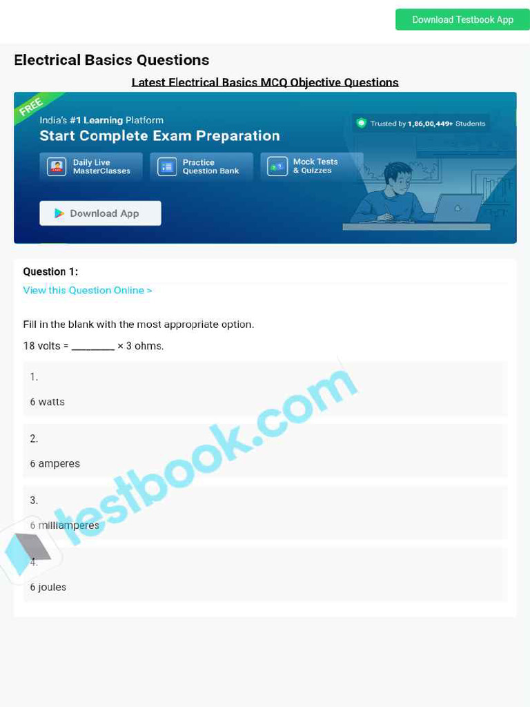MCQ On Electrical Basics 5eea6a1339140f30f369eeba | PDF