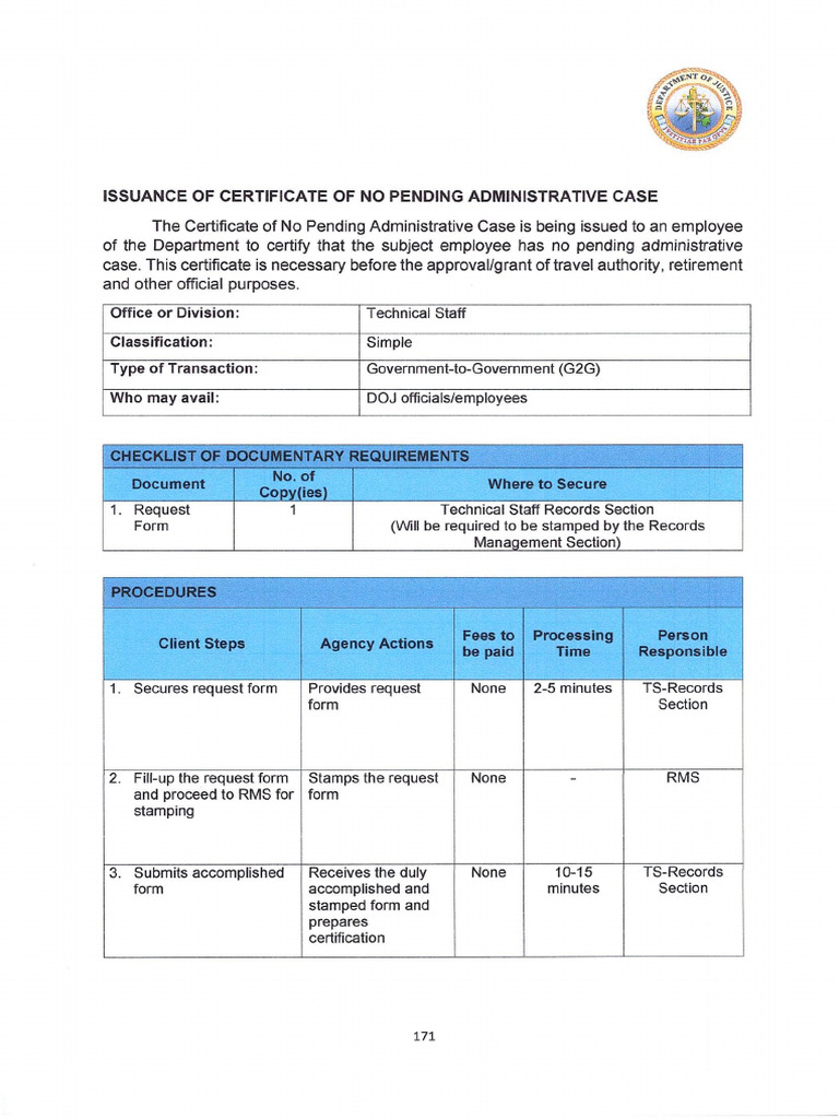 2020-2151 Issuance of Certification of No Pending Administrative Case | PDF