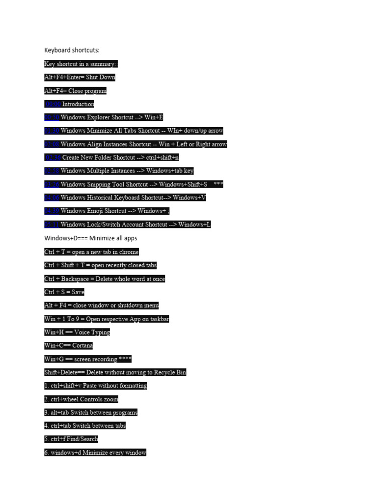 Basic Keyboard Shortcuts | PDF | Computer Keyboard | Text
