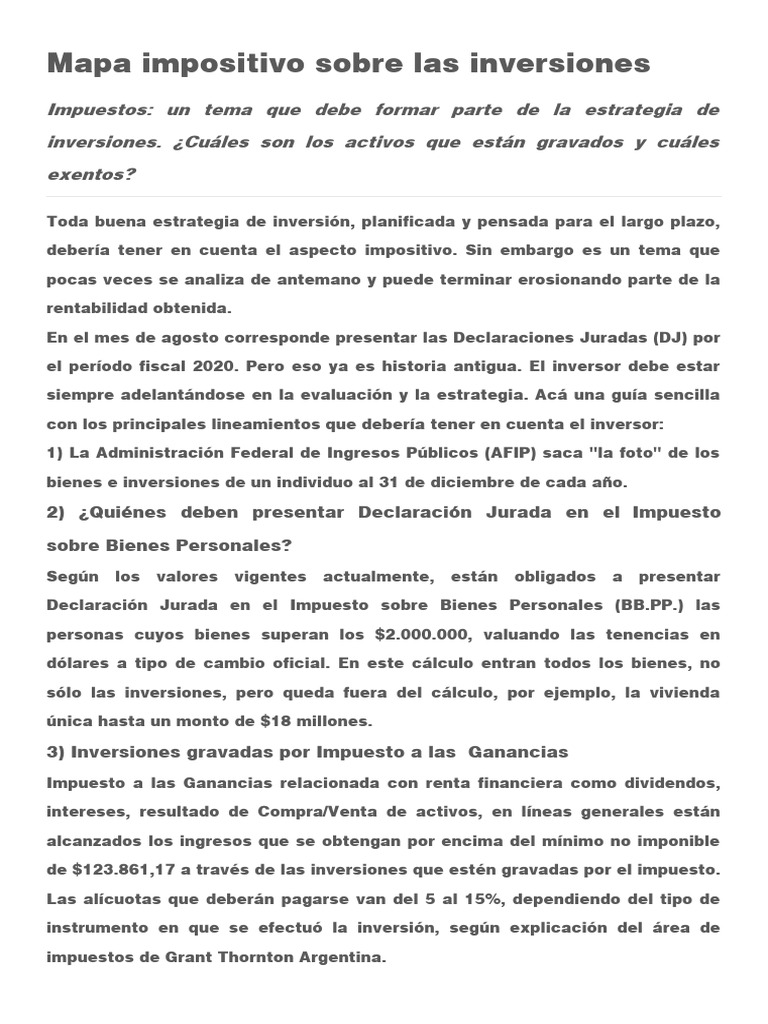 Mapa impositivo sobre las inversiones | PDF | Impuestos | Impuesto sobre la renta