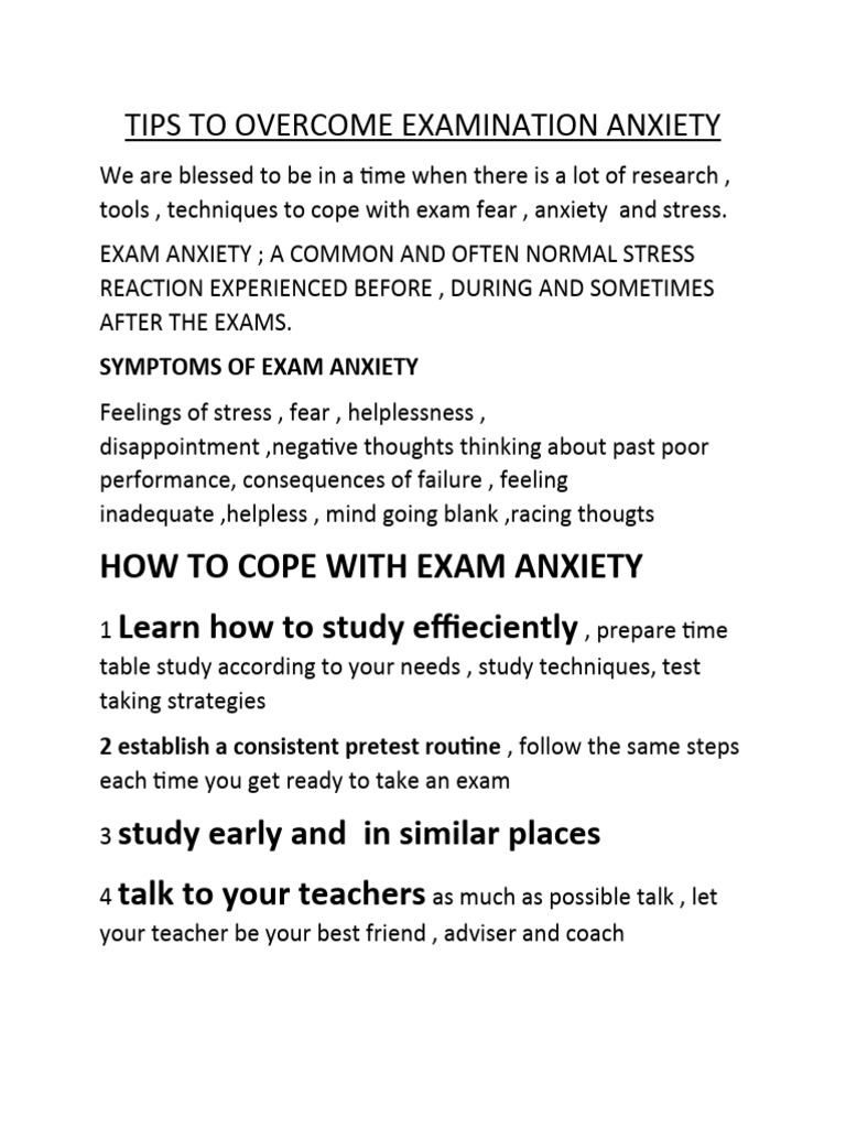 Tips To Overcome Examination Anxiety | PDF