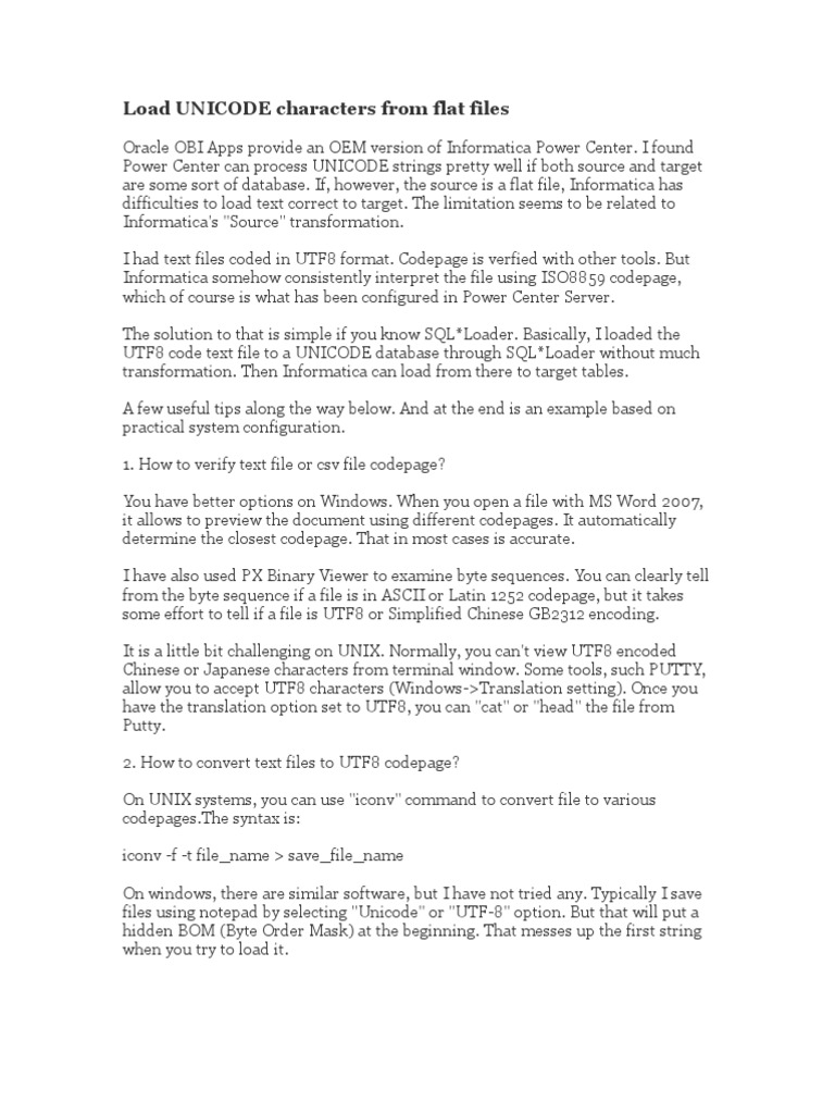 Informatica Unicode File Handling | PDF | Text File | Oracle Database