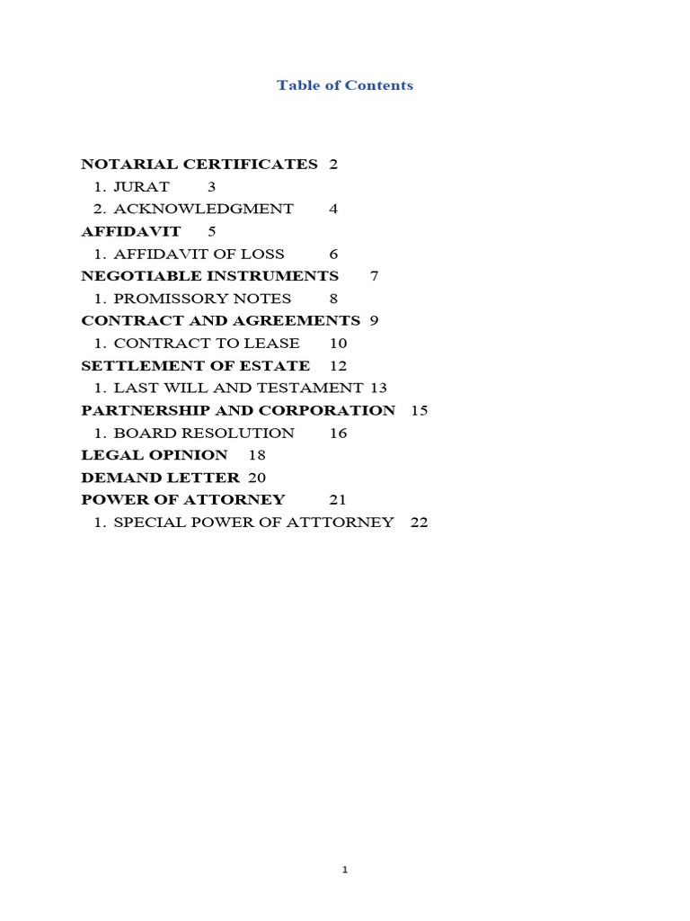 Table of Contents | Download Free PDF | Lease | Affidavit