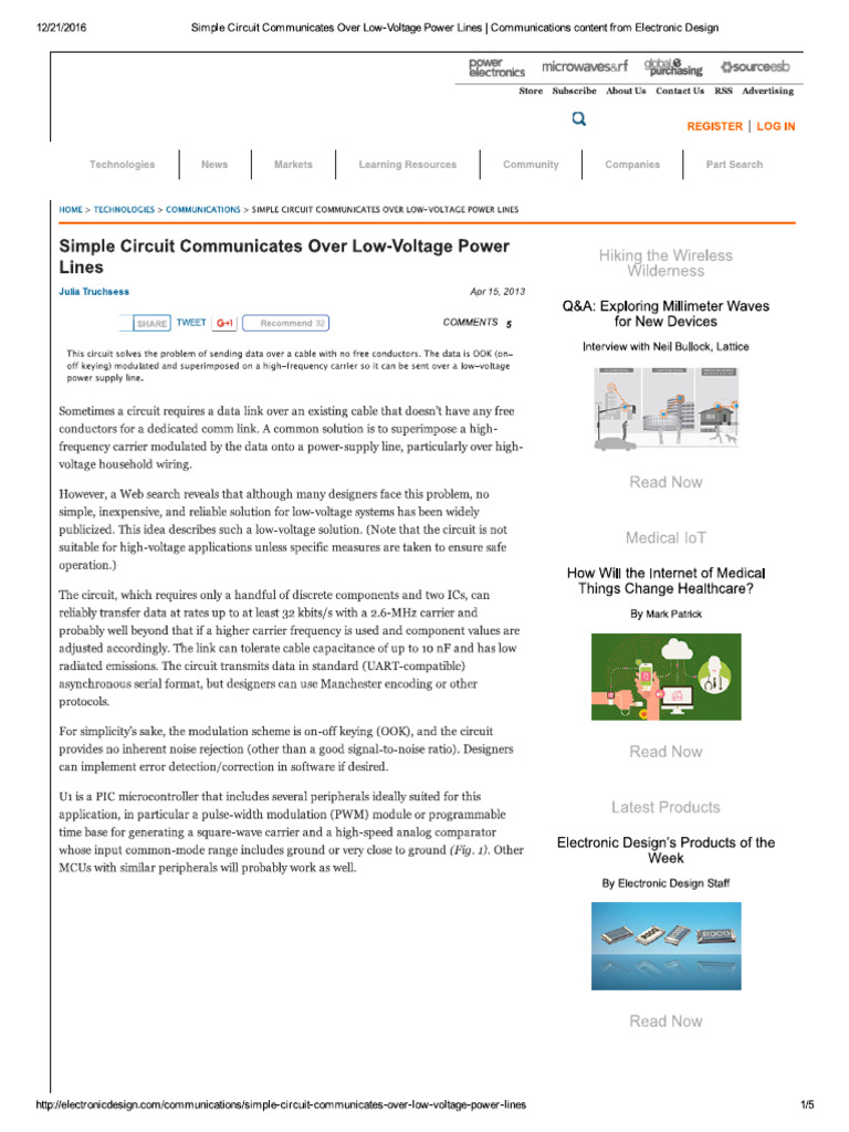 Simple Circuit Communicates Over Low Voltage Pdf