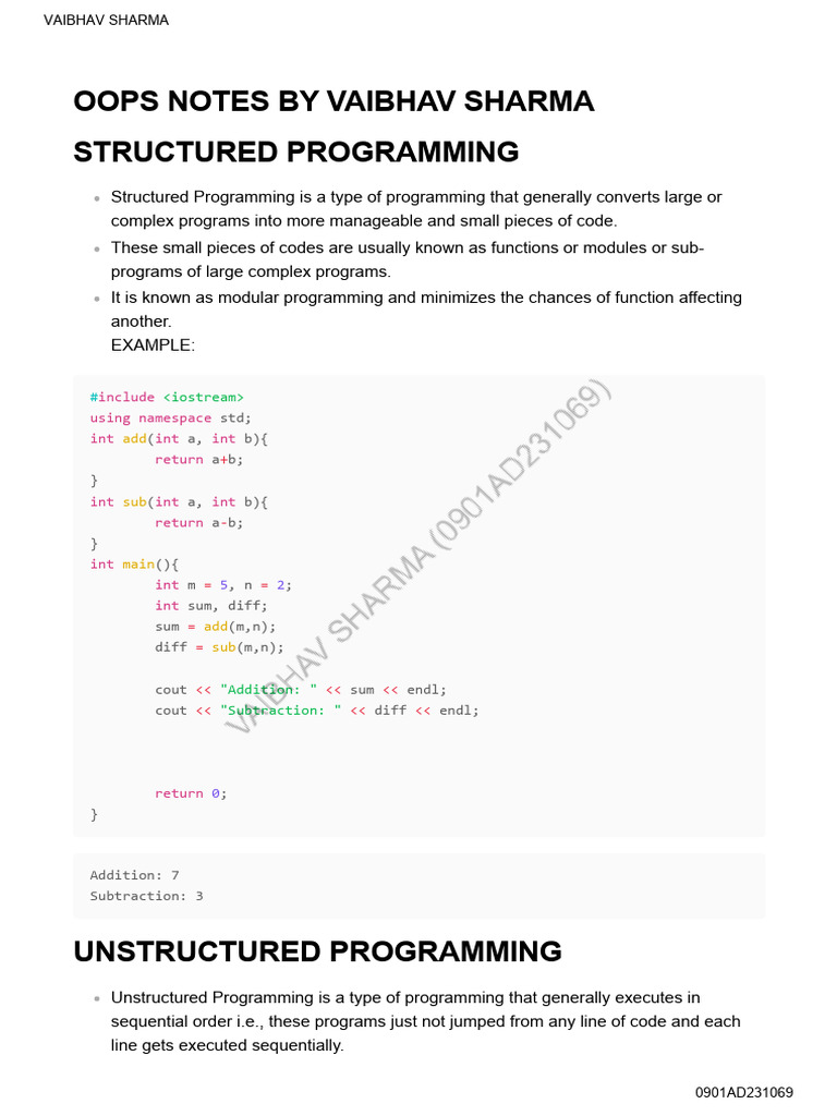 Oops Notes by Vaibhav Sharma (1) - Watermark | PDF | Constructor ...