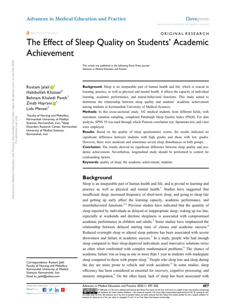 The Effect of Sleep Quality On Students ' Academic Achievement | PDF | Sleep | Sleep Deprivation