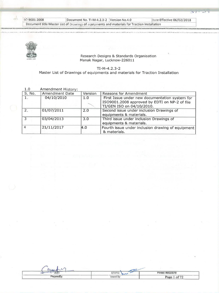 Master List of Drawing TI-M-4.2.3-2 Ver. 4.0 RDSO | PDF