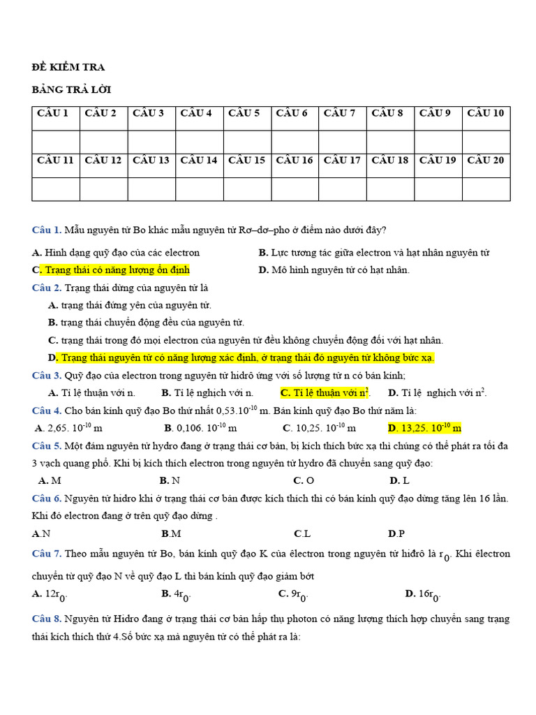 ĐỀ KIỂM TRA- MẪU BO | PDF