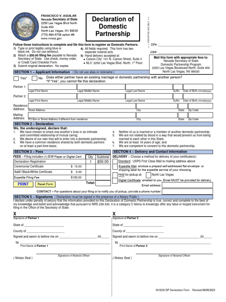 Nevada Domestic Partnership Registration Form | PDF | Credit Card ...