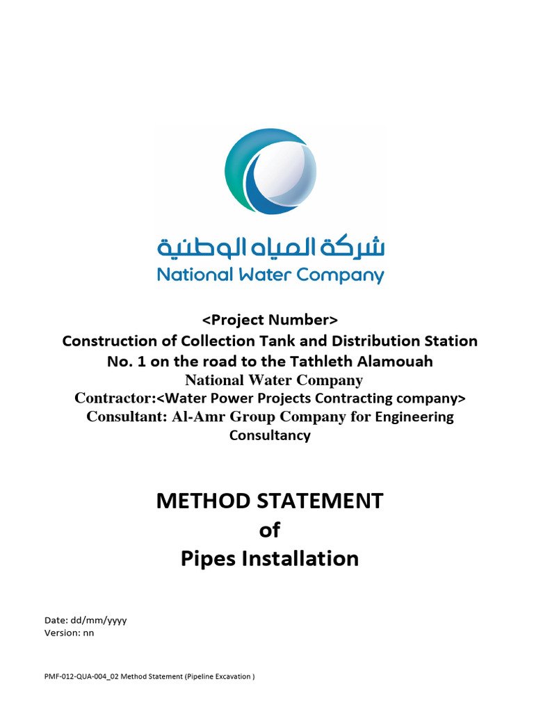 Method Statement for Pipe Installation | PDF | Pipe (Fluid Conveyance ...
