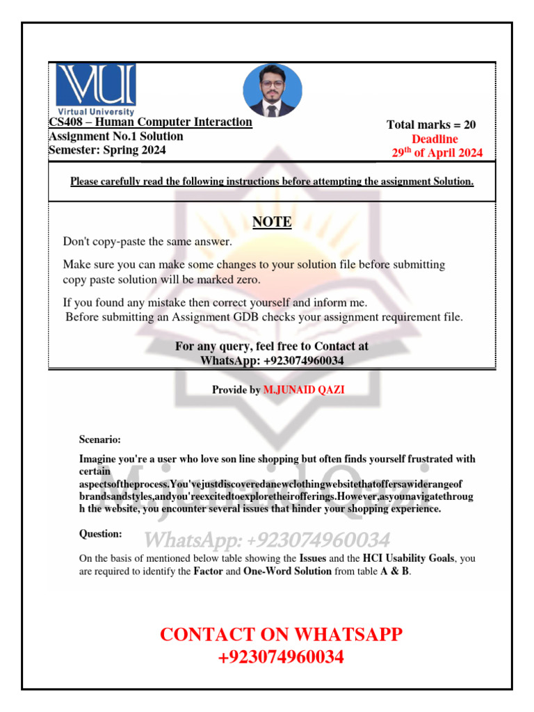 CS408-Assignment 1 Solution Spring 2024 by M.junaid Qazi | PDF | Usability | Human–Computer ...