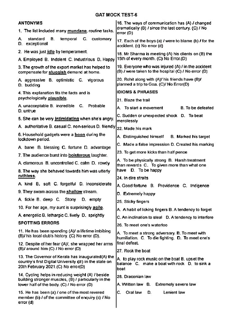 GAT mock test 6 (1) | PDF