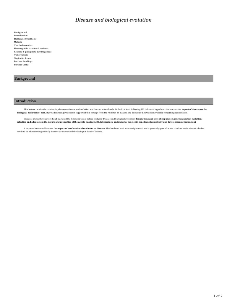 02 Disease and Biological Evolution | PDF | Zygosity | Natural Selection