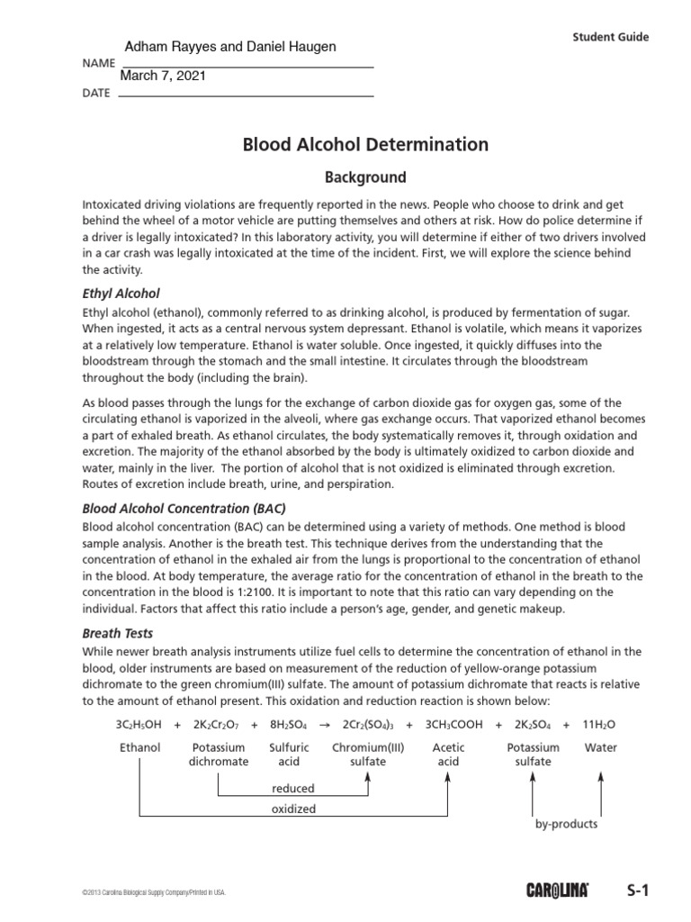 Blood Alcohol Lab Student Version PDF | PDF | Ethanol