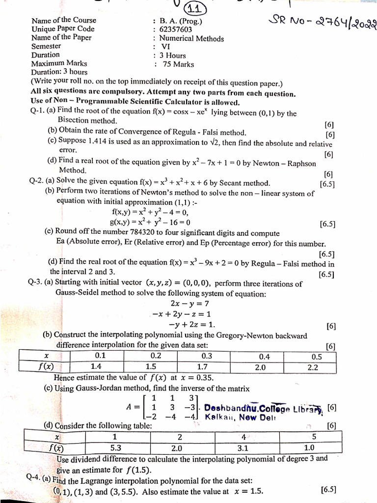 Semester 6 B. A. Prog. Mathematics 2022 | PDF