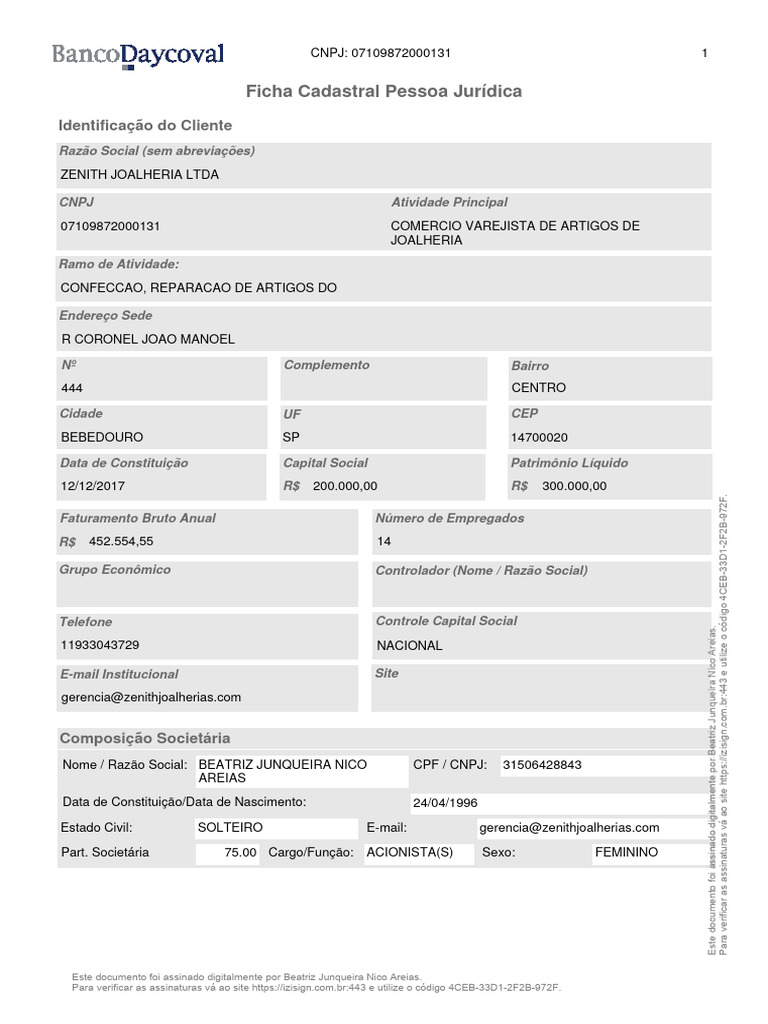 Ficha Abertura de Conta Pj-Manifesto | Download grátis PDF | Cheque ...